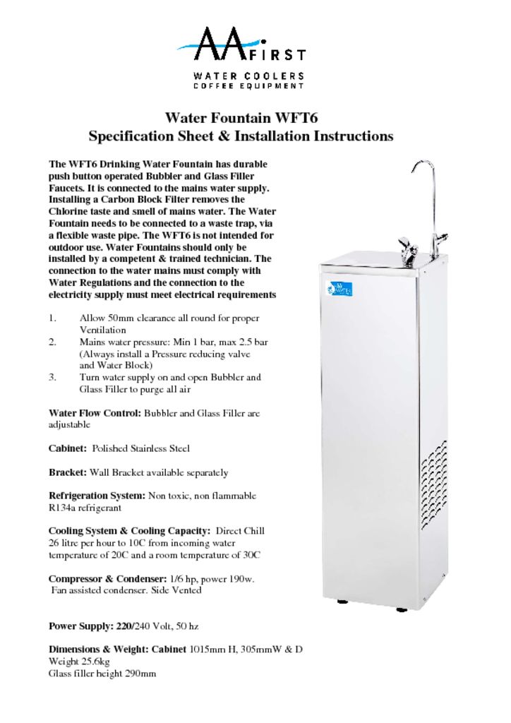 WFT6 Direct Chill Internal Water Fountain - Hire from Divine Water ...